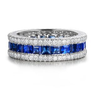 JunXin jewelry 28 sapphire +50 White Cz 7.3MM White Gold Wedding Ring