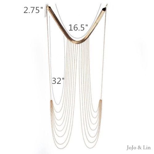 JOJO & LIN New Gold Body Chain Harness Adjustable with Fine Chain Multirow Necklace Gold Chain Necklace Chain Gold Jewelry for Women