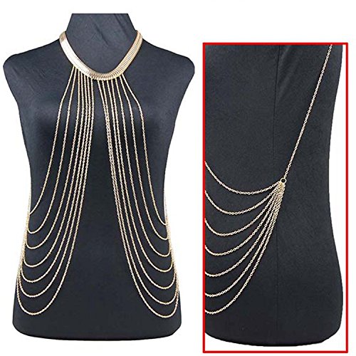 JOJO & LIN New Gold Body Chain Harness Adjustable with Fine Chain Multirow Necklace Gold Chain Necklace Chain Gold Jewelry for Women