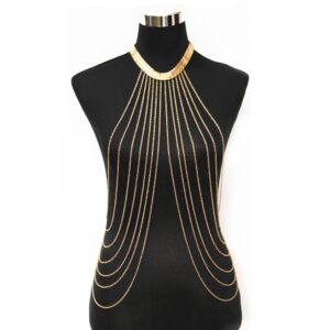 JOJO & LIN New Gold Body Chain Harness Adjustable with Fine Chain Multirow Necklace Gold Chain Necklace Chain Gold Jewelry for Women