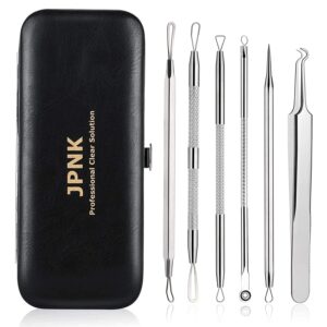 jpnk blackhead remover tool comedones extractor acne removal kit for blemish, whitehead popping, 6 pcs zit removing for nose face tools with a leather bag