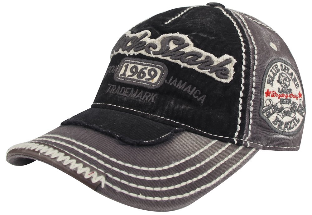 MINAKOLIFE Rock Shark Kingston 1969 Jamaica Distressed Vintage Trucker Baseball Cap Hat (Black)