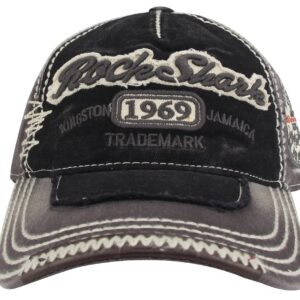 MINAKOLIFE Rock Shark Kingston 1969 Jamaica Distressed Vintage Trucker Baseball Cap Hat (Black)