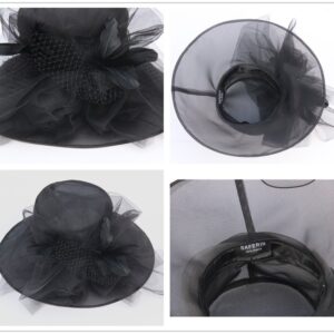 Saferin Womens Church Dress Kentucky Derby Wedding Veil Floral Tea Party Hat Black Feather Mesh Flower Free size