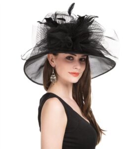 saferin womens church dress kentucky derby wedding veil floral tea party hat black feather mesh flower free size