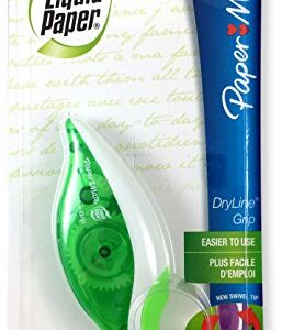 Paper Mate 660415 Liquid Paper DryLine Grip Correction Tape Dispenser, Pack of 4; Transparent Green Body; 1/5 inches Wide x 27.8 feet Long White Tape; Applies Dry, Rewrite Instantly; Swivel Tip