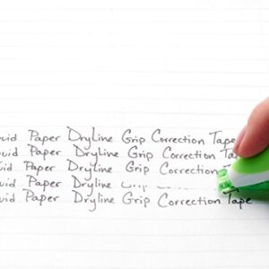 Paper Mate 660415 Liquid Paper DryLine Grip Correction Tape Dispenser, Pack of 4; Transparent Green Body; 1/5 inches Wide x 27.8 feet Long White Tape; Applies Dry, Rewrite Instantly; Swivel Tip