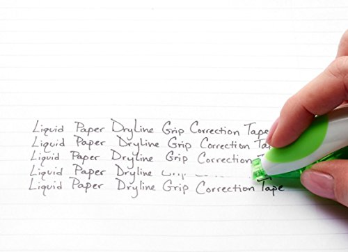 Paper Mate 660415 Liquid Paper DryLine Grip Correction Tape Dispenser, Pack of 4; Transparent Green Body; 1/5 inches Wide x 27.8 feet Long White Tape; Applies Dry, Rewrite Instantly; Swivel Tip