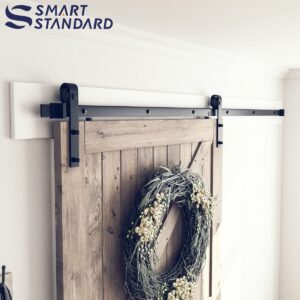 SMARTSTANDARD 8 FT Barn Door Hardware Kit -Sliding Barn Door Track - Smooth and Quiet - Easy to Install - includes Step-by-Step Installation Instructions - Fits 48" Wide Door Panel (J Shape Hanger)