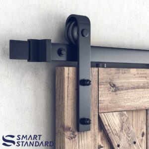 SMARTSTANDARD 8 FT Barn Door Hardware Kit -Sliding Barn Door Track - Smooth and Quiet - Easy to Install - includes Step-by-Step Installation Instructions - Fits 48" Wide Door Panel (J Shape Hanger)