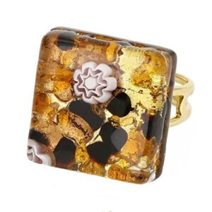 glassofvenice murano glass venetian reflections square adjustable ring - topaz gold