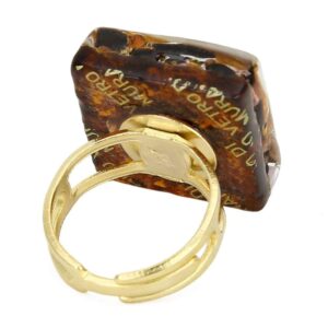 GlassOfVenice Murano Glass Venetian Reflections Square Adjustable Ring - Topaz Gold