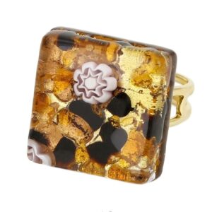 GlassOfVenice Murano Glass Venetian Reflections Square Adjustable Ring - Topaz Gold