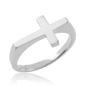 matte finish 10k white gold flat top sideways cross ring (size 4)