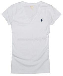 polo ralph lauren women cotton v-neck logo tee (l, white)