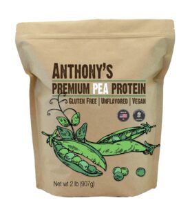 anthony's premium pea protein, 2 lb, plant based, gluten free, unflavored, vegan, keto friendly, made from peas