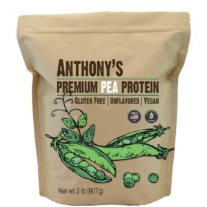 Anthony's Premium Pea Protein, 2 lb, Plant Based, Gluten Free, Unflavored, Vegan, Keto Friendly, Made from Peas