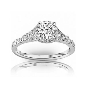 1.32 carat t.w. round shape/center silver cushion shape split shank halo style cz engagement ring