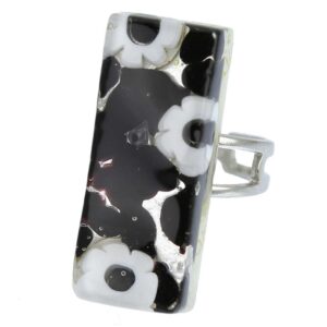 glassofvenice murano glass venetian reflections rectangular adjustable ring - dark purple silver