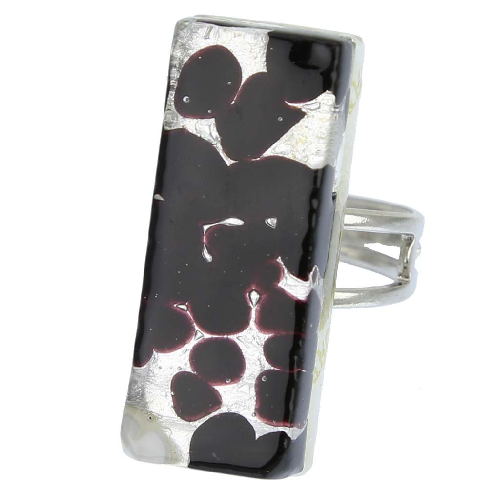 GlassOfVenice Murano Glass Venetian Reflections Rectangular Adjustable Ring - Dark Purple Silver