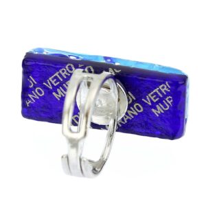 GlassOfVenice Murano Glass Venetian Reflections Rectangular Adjustable Ring - Aqua Blue