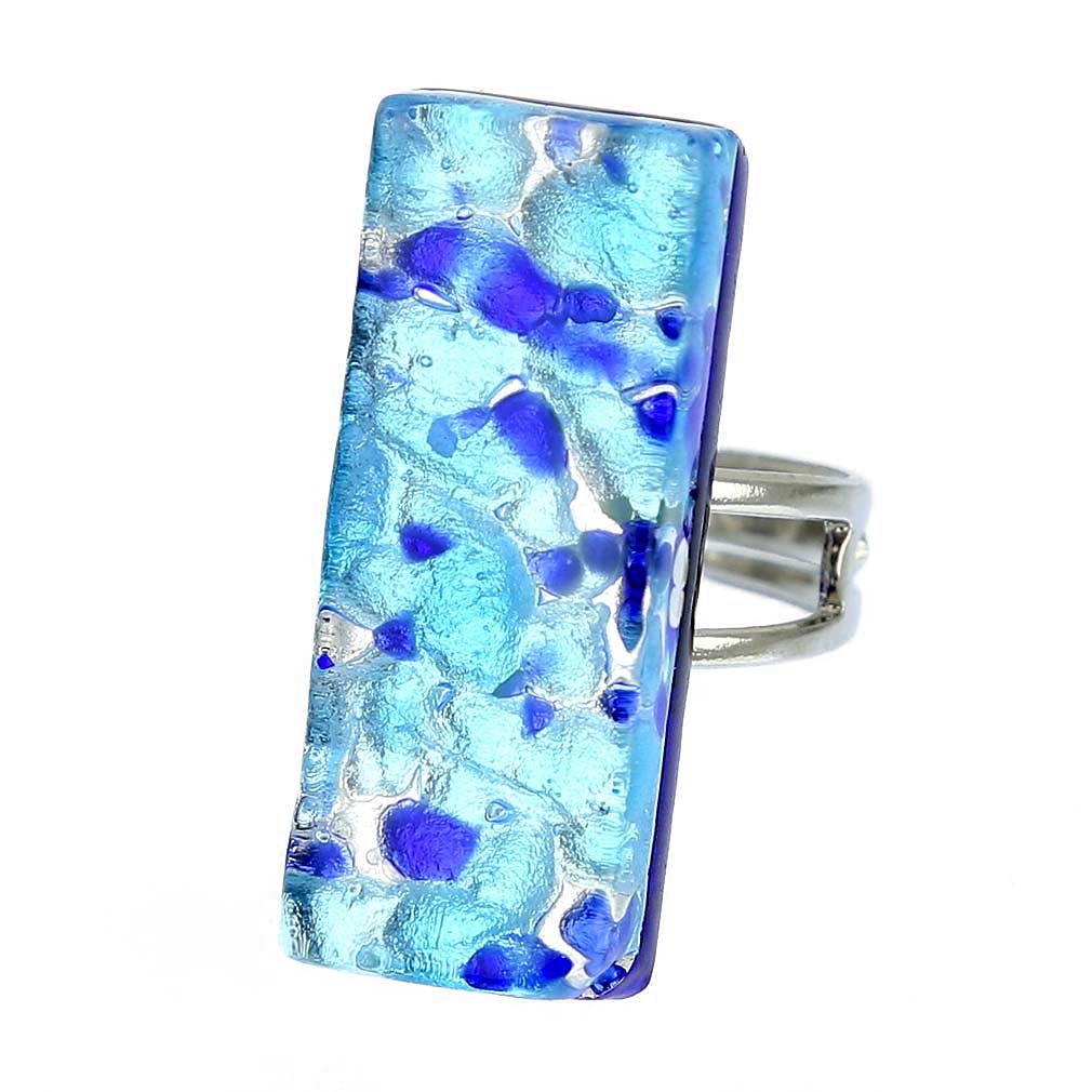 GlassOfVenice Murano Glass Venetian Reflections Rectangular Adjustable Ring - Aqua Blue