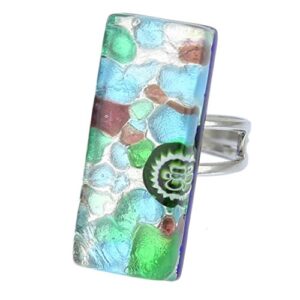 glassofvenice murano glass venetian reflections rectangular adjustable ring - silver meadow