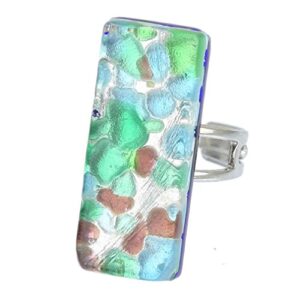 GlassOfVenice Murano Glass Venetian Reflections Rectangular Adjustable Ring - Silver Meadow