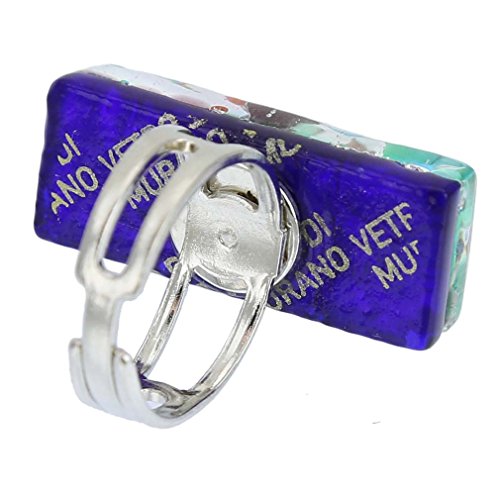 GlassOfVenice Murano Glass Venetian Reflections Rectangular Adjustable Ring - Silver Meadow