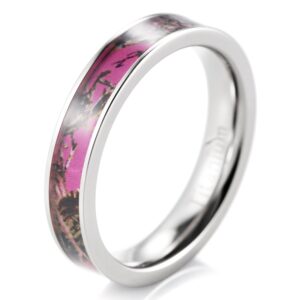 shardon women's 4mm titanium ring with pink tree camo inlay size 9