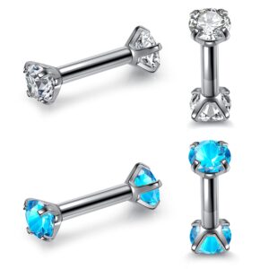 zysta small rhinestone blue clear cubic zirconia barbell earring studs mini cute tragus helix cartilage ear lobe nose piercing straight bar 16g screw on stainless steel