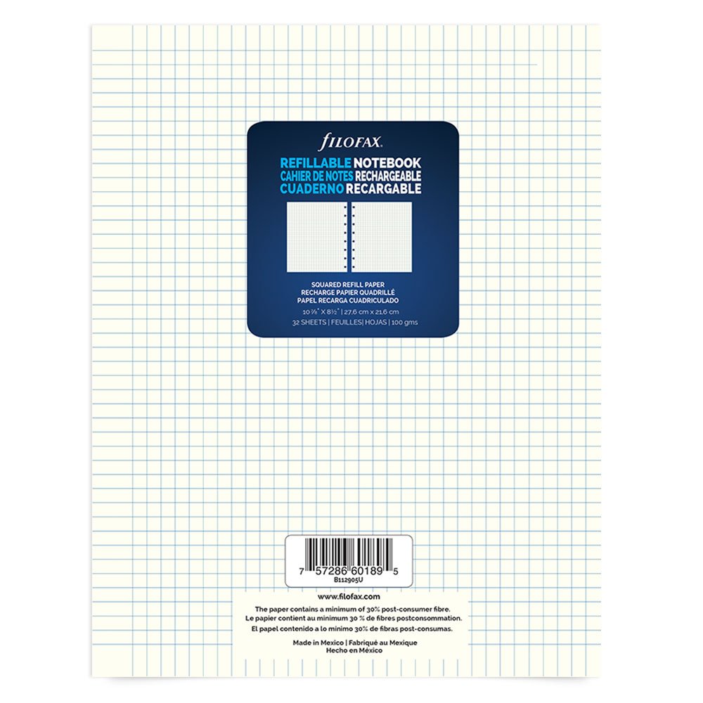 Filofax Notebook Squared Paper Refill, 10.875 x 8.5 inches, 32 Sheets (B112905U)