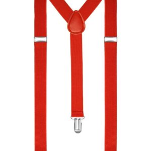 Boolavard Braces/Suspenders One Size Fully Adjustable Y Shaped with Strong Clips (Red)