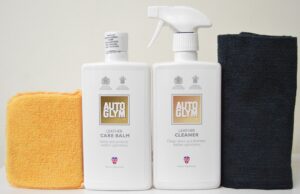 autoglym leather cleaner & leather care balm combo care pack with free edgeless microfiber & microfiber applicator