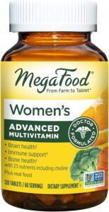 megafood women's advanced multivitamin for women - doctor-formulated with iron, choline, vitamin d, vitamin c & zinc - brain health - immune support - non-gmo - vegetarian - 120 tabs (60 servings)