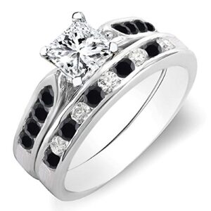 dazzlingrock collection 1.10 cttw black & white diamond wedding ring set in 10k white gold, size 10