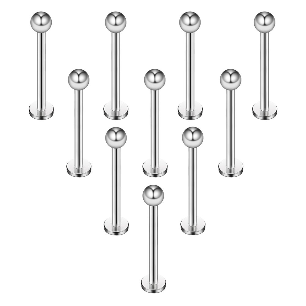 Ruifan 10PCS 16G 316L Stainless Steel 3mm Ball Labret Monroe Lip Ring Tragus Helix Earring Stud Barbell 12mm Bar Length Body Piercing Jewelry