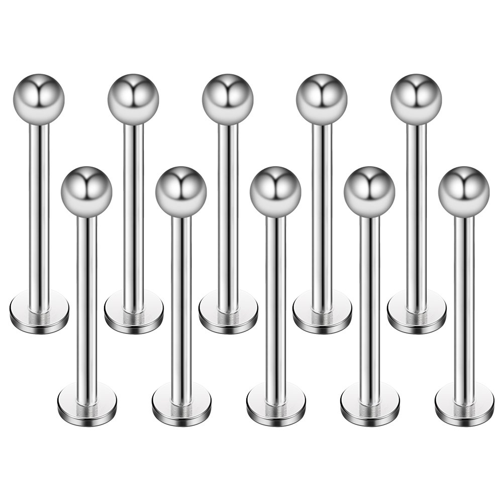 Ruifan 10PCS 16G 316L Stainless Steel 3mm Ball Labret Monroe Lip Ring Tragus Helix Earring Stud Barbell 12mm Bar Length Body Piercing Jewelry