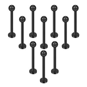 ruifan 10pcs 16g black titanium anodized 316l stainless steel 3mm ball labret monroe lip ring tragus helix cartilage earring stud barbell 12mm bar length body piercing jewelry