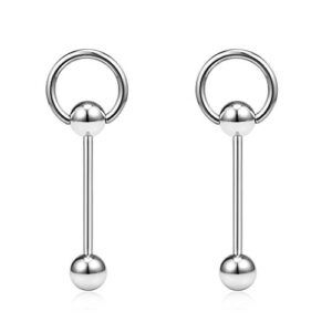 ruifan 2pcs 14g 3/4inch door knocker internally threaded surgical steel straight barbell nipple tongue ring piercing - silver