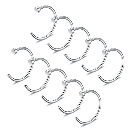 Ruifan 10pcs Stainless Steel Body Jewelry Piercing Earrings Nose Hoop Ring Unisex 20 Gauge 5/16"