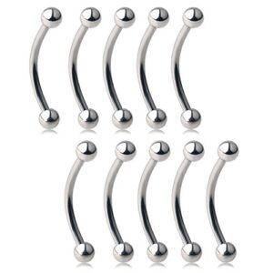 ruifan lot of 10 eyebrow piercing jewelry curved barbell with ball kit eyebrow tragus lip ring 16g 16 gauge 12mm