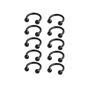 ruifan 10pcs 16g 8mm cbr horseshoe circular rings black titanium anodized 316l surgical steel for lip, septum piercing jewelry & cartilage 3mm balls