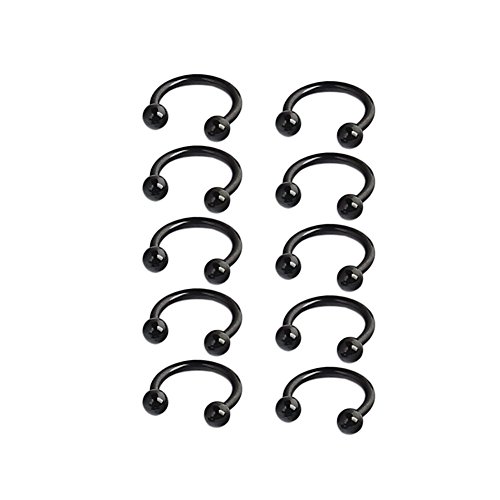 Ruifan 10PCS 16G 8mm CBR Horseshoe Circular Rings Black Titanium Anodized 316L Surgical Steel for Lip, Septum Piercing Jewelry & Cartilage 3mm Balls