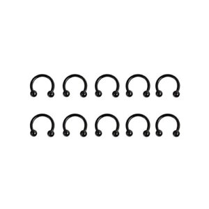 Ruifan 10PCS 16G 8mm CBR Horseshoe Circular Rings Black Titanium Anodized 316L Surgical Steel for Lip, Septum Piercing Jewelry & Cartilage 3mm Balls