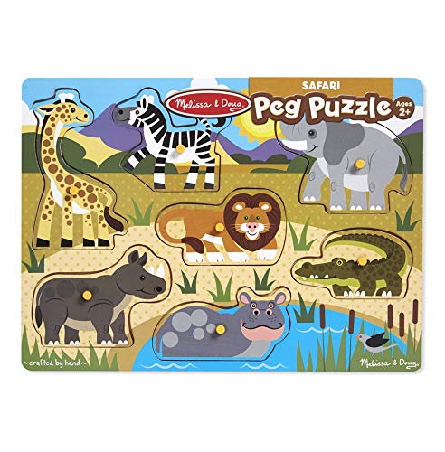 Melissa & Doug World of Animals Wooden Peg Puzzles Set - Pets, Farm, and Safari