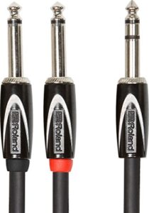 roland black series 1/4-inch trs male to dual 1/4-inch ts male insert/splitter cable - 10 foot (rcc-10-tr28v2), copper,black