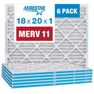 Aerostar 18x20x1 MERV 11 Pleated Air Filter, AC Furnace Air Filter, 6 Pack (Actual Size: 17 3/4"x 19 3/4" x 3/4")