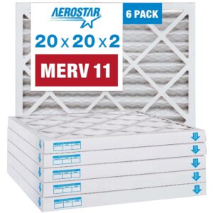 aerostar 20x20x2 merv 11 pleated air filter, ac furnace air filter, 6 pack (actual size: 19 1/2"x19 1/2"x1 3/4")