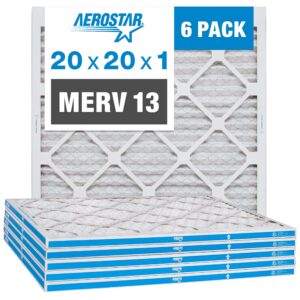 aerostar 20x20x1 merv 13 pleated air filter, ac furnace air filter, 6 pack (actual size: 19 3/4" x 19 3/4" x 3/4")